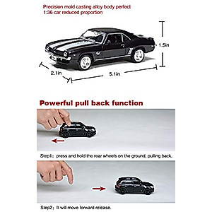 Tianmei 1:32 Scale Supercar Styling Alloy Die-Cast Car Model Collection Decoration Ornaments, Kids Play Vehicle Toys with Pull Back Action and Open Doors (Camaro 1969 - Black)