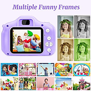 OZMI Upgrade Kids Selfie Camera, Christmas Birthday Gifts for Girls Age 3-9, HD Digital Video Cameras for Toddler, Portable Toy for 3 4 5 6 7 8 9 Year Old Girl with 32GB SD Card - Purple