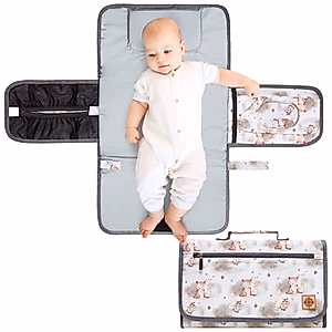 Portable Diaper Changing Pad by Candid Goods, Baby Changing Pad, Diaper Bag or Changing Table Pad with Smart Wipes Pocket, Lightweight & Waterproof Travel Changing Mat for Newborns (Cubs & Clouds)