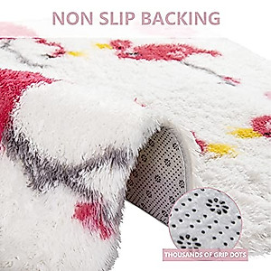 Keeko Premium Pink Flamingo Fluffy Area Rugs High Pile Printed Carpet, Flamingo Indoor Fuzzy Plush Girls Rug for Bedroom Kids Nursery Living Room Decor, 4×6 Feet Pink and White