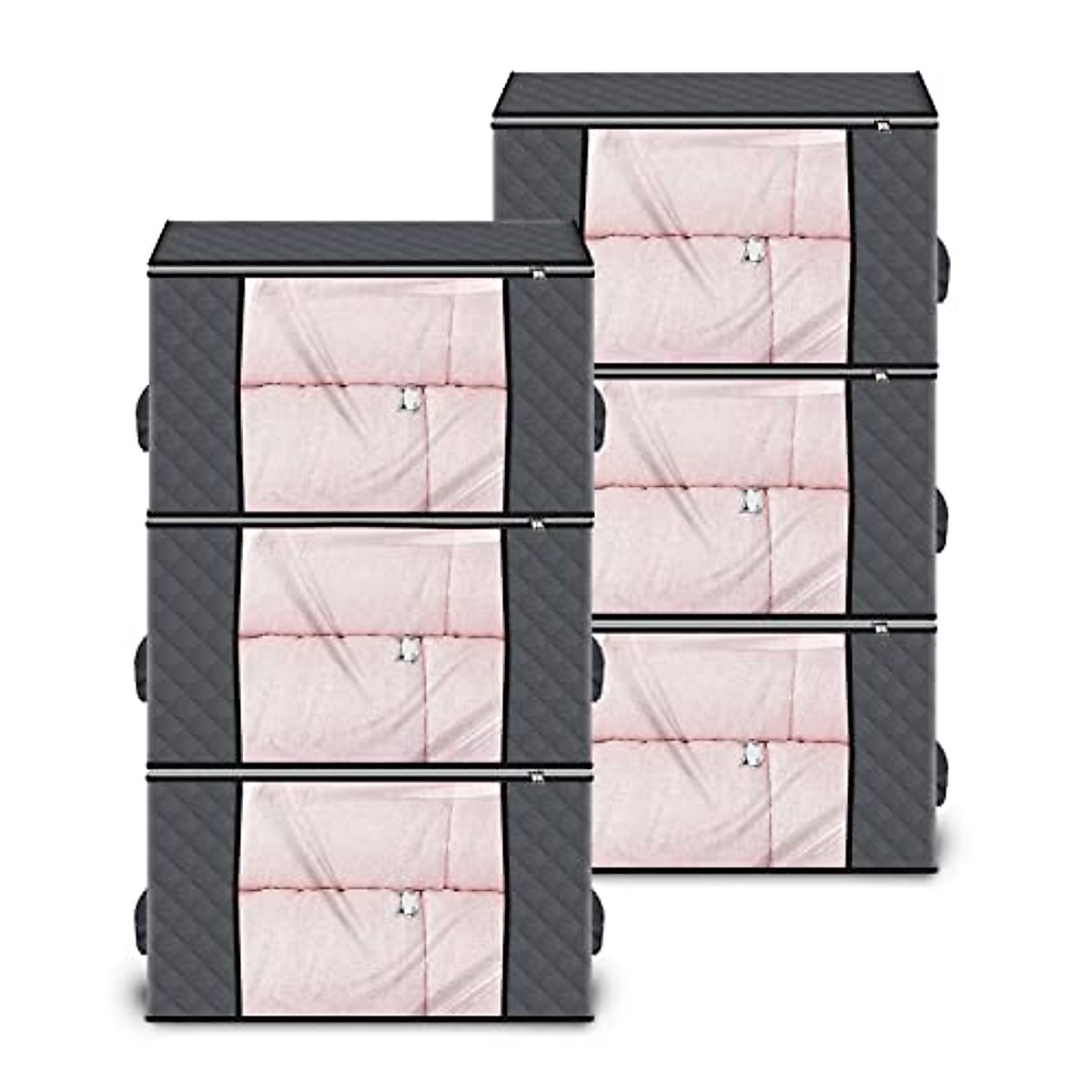 WISTOLL Large Storage Bag, Collapsible Storage Bag for organizing Bedroom Storage containers, Thick Fabric with Reinforced Handles for Quilts, Blankets, Bedding, Clothing,6P