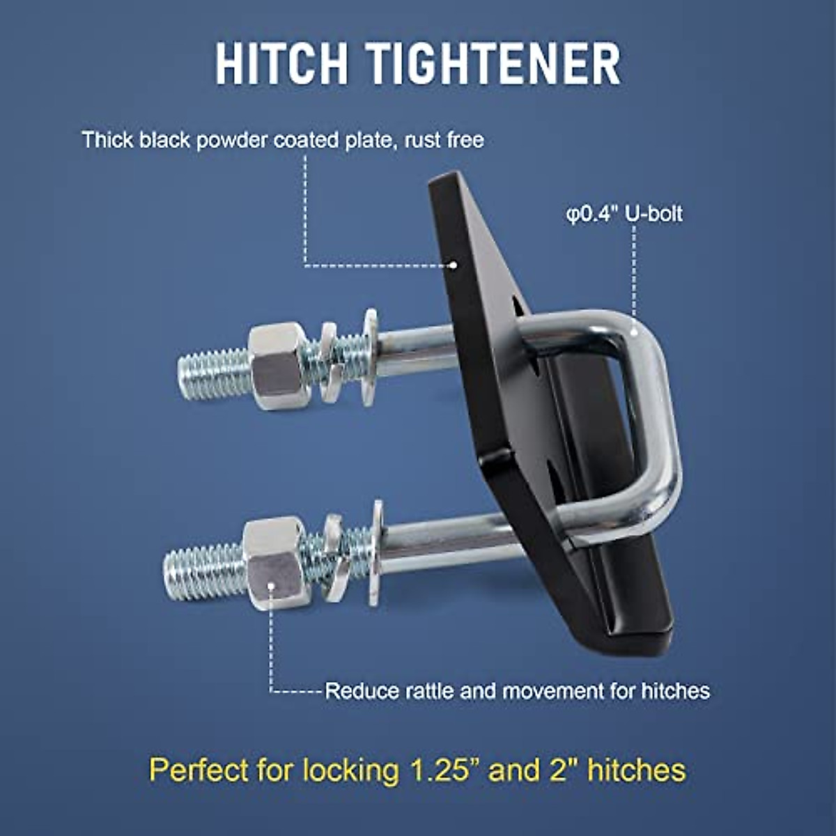DICMIC Hitch Tightener, Stainless Steel Anti-Rattle Stabilizer for 1.25” and 2" Hitch Receiver, Long-Lasting U-Bolt for Safe Transportation