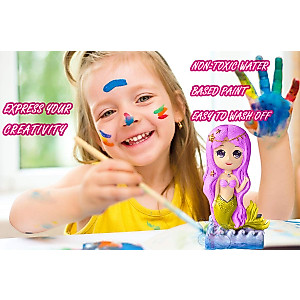 Yileqi Paint Your Own Mermaid Painting Kit, Mermaid Toys Paint Mermaid Crafts and Arts Set for Girls Ages 4 5 6 7 8 9 10 Years Old, Non Ceramic & Non Fragile, Kids Piggy Banks Birthday Gift
