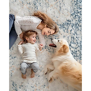 Ruggnovea 8x10 Area Rugs 8x10, Machine Washable Area Rugs for Living Room, Blue Teal Area Rug with Non Slip Dots for Bedroom, Low Pile Carpet with Modern Stripe Printing, Fade Resistant Area Mats