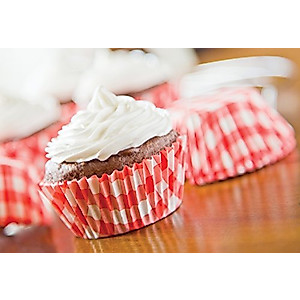 Fox Run Gingham Disposable Bake Cups, 3.25 x 3.25 x 1.25 inches, Red