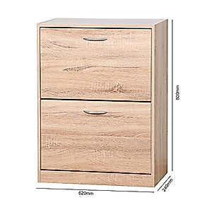 HomVent Modern Shoe Cabinet with 2 Flip Drawers for Entryway Natural Wood Grain Shoe Rack Cabinet Freestanding Shoe Storage Organizer for Small Space