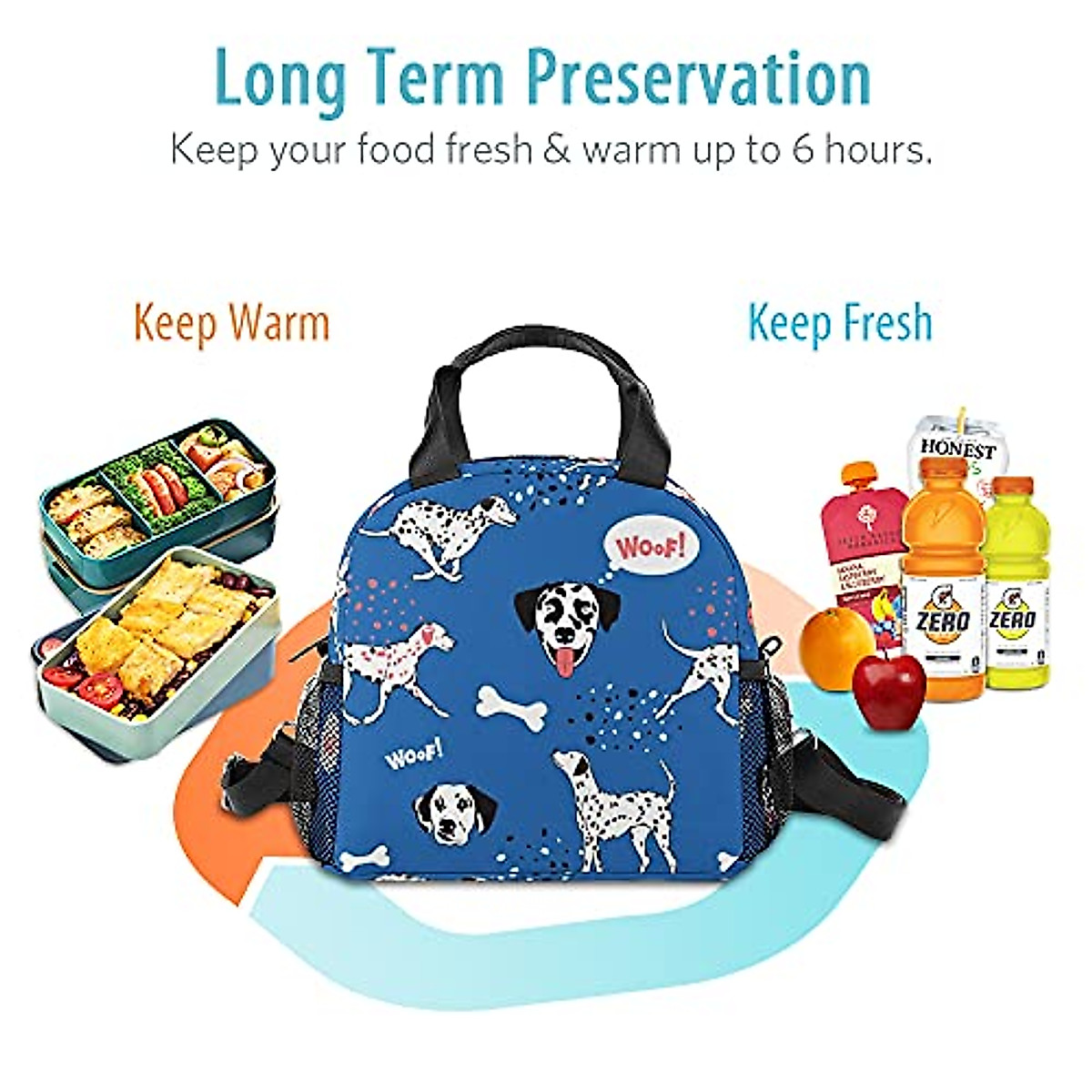 YCGRE Kids Blue Lunch Bag with Dog Design, Polyester, 10 x 6.5 x 8.9 in
