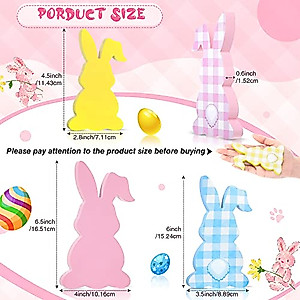 3 Pieces Easter Decor Bunny Tiered Tray Decoration Table Wooden Sign Buffalo Plaid Spring Rabbit Shape Wood Tabletop Decoration for Easter Party Desk (Vivid Style)