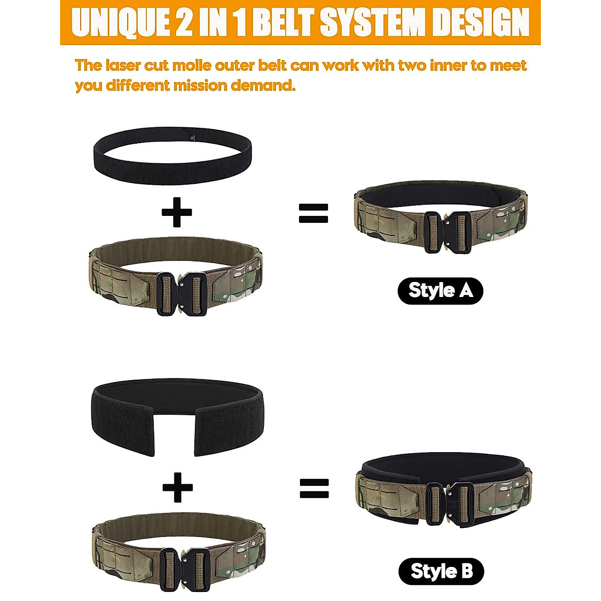 KRYDEX Tactical Battle Belt with Quick Release MOLLE System, Inner Belt, Padded Anti-Slip Pad