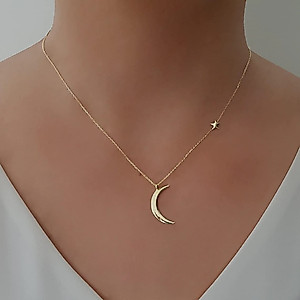 Tasiso Dainty Moon and Star Pendant Necklace Gold Crescent Moon Necklace Delicate Tiny Star Charm Necklace Minimalist Jewelry for Women 46cm