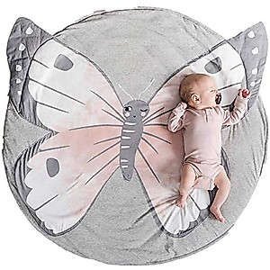 USTIDE Baby Rugs, Creeping Crawling Mat,Nursery Rug for Baby Girl, Children Anti-Slip Game Mat Cotton Floor Play Mat Blanket Play Carpet Kids Room Decor 37.4 x 37.4 (Butterfly)