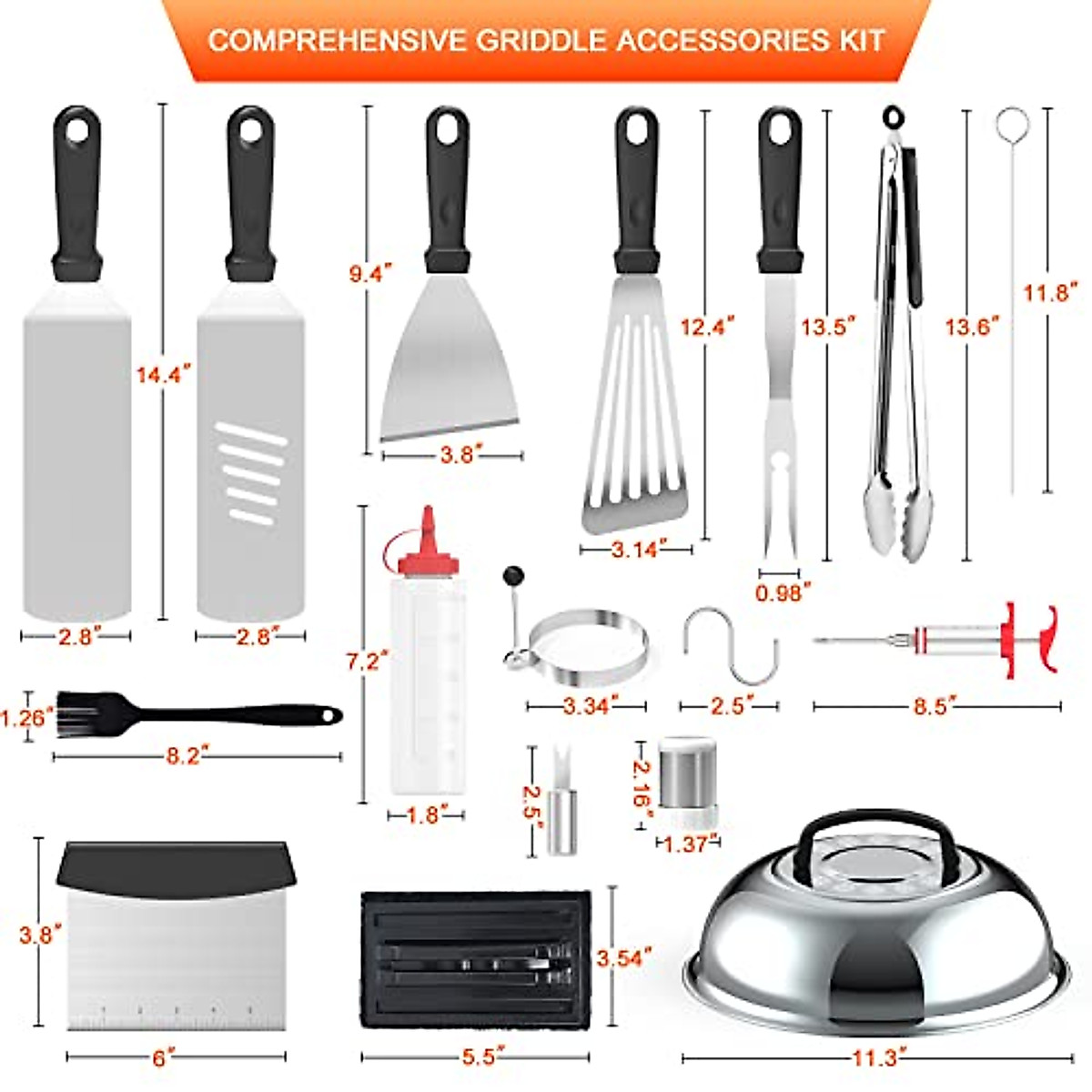 Grill Accessories Kit,Upgrade 42pcs Flat Top Griddle Accessories Set for Blackstone and Camp Chef,Spatula,Scraper,Griddle Cleaning Kit Carry Bag for Hibachi Grill, Men Outdoor BBQ with Meat Injector