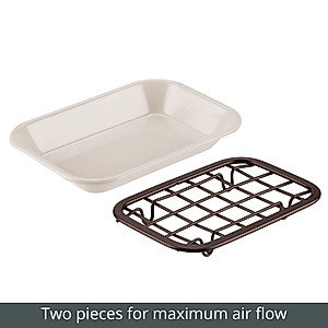 mDesign 2-Piece Soap Dish for Kitchen Sink - Bar of Soap Holder with Drainage Grate for Kitchen - Countertop Caddy Dish Rest for Scrubber, Sponge and Brushes - Unity Collection - 2 Pack, Cream/Bronze