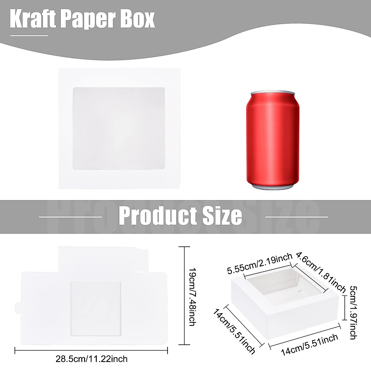 BENECREAT 16Packs 5.5x5.5x2inch Clear PVC Square Window Gift Boxes, White Kraft Paper Present Boxes for Wedding Favor, Festival Gift Packaging, Chocolates, Cookies Small Crafts