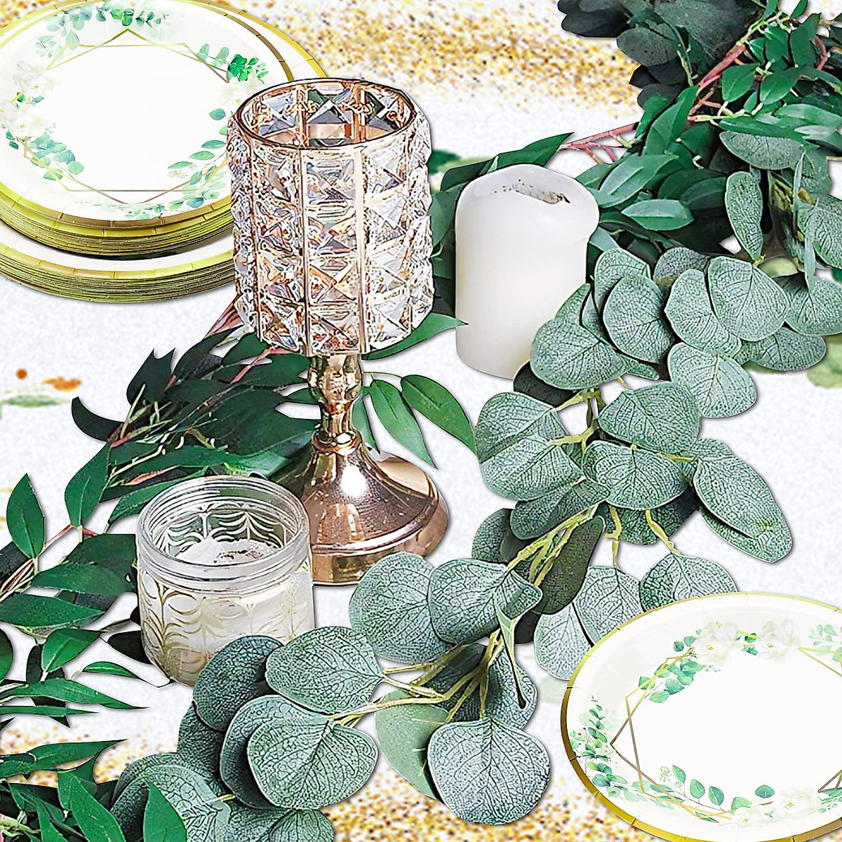 Hegbolke Sage Green Baby Shower Decorations Serve 40-162Pcs Plates Napkins Tablecloth Forks Set for Sage Green Plates and Napkins Party Supplies Eucalyptus Baby Shower Decorations