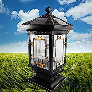 HSCW Solar Waterproof Landscape Lightins Modern Aluminium Die-Casting Pillar Lamp Outdoor Main Gate Stigma Lighting Column Headlights Home Garden Solar Lights Outdoor Wall Lights Lights 3
