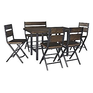 Ashley Furniture Signature Design - Kavari 6-Piece Dining Room Set - Includes Counter Height Table & 4 Barstools & 1 Double Barstool - Brown