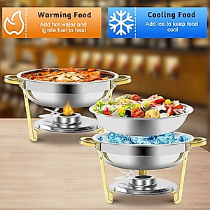 Jwevvie Gold Chafing Dishes for Buffet, 5QT Round Chafing Dish Buffet Set w/Lid, Thickened Stainless Steel Chafers and Buffet Warmers Sets for Weddings, Events, Banquet (8-Pack)