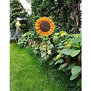Spring Garden Decor Decorative Garden Stakes Metal Sunflower Yard Sign Flower Lawn Art Planter Stake for Party Pathway Walkway Patio Indoor Outdoor Decoration (33.5" H)