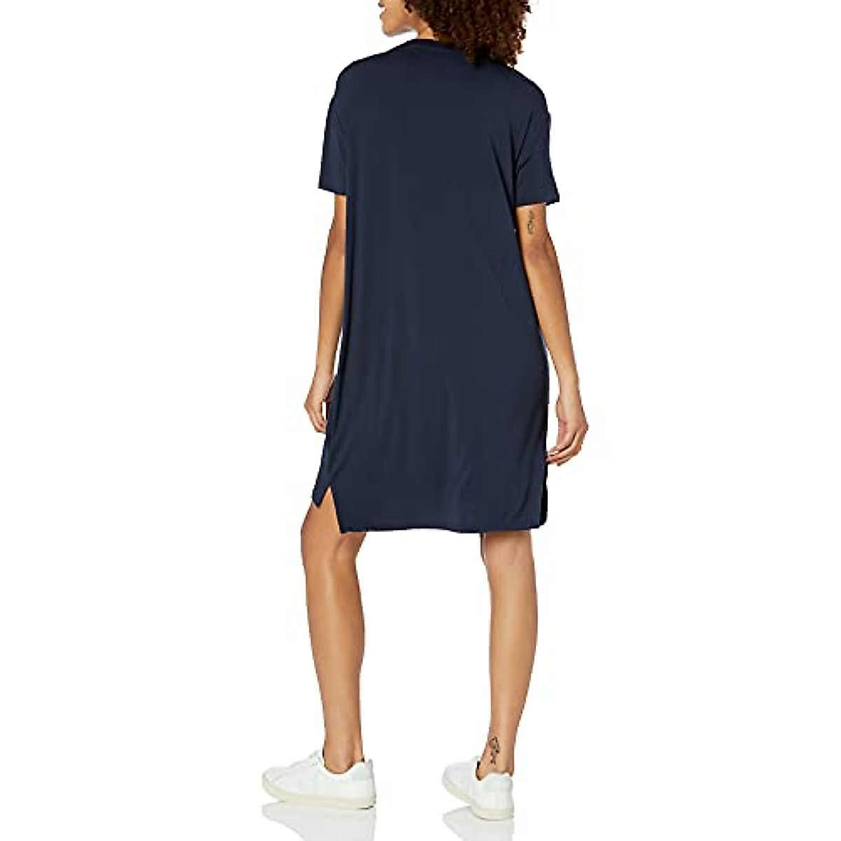Amazon Essentials Women's Jersey Oversized-Fit Short-Sleeve Pocket T-Shirt Dress (Previously Daily Ritual), Navy, Small