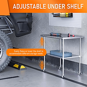 HOCCOT Stainless Steel Prep & Work Table with Adjustable Shelf, with Wheels, Kitchen Island, Commercial Workstations, Utility Table in Kitchen Garage Laundry Room Outdoor BBQ, 24" X 36"