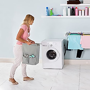 HollyHOME Laundry Basket Sorter with Ironing Board and 4 Wheels,Laundry Hamper with Sturdy Small Bags for Laundry Room Grey