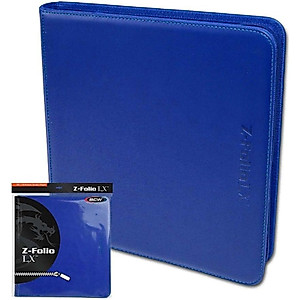 BCW Z-Folio LX Zipper Portfolio - Premium Blue Leatherette 12-Pocket Playset Album - Secure Zipper - 480 Card Capacity - Card Collector's Dream - Card Organizer - Trading Card Storage