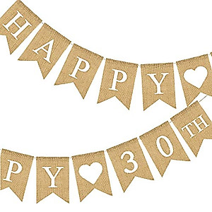 Happy 30th Birthday Banner Burlap Durable 30th Birthday Anniversary Decorations Bunting Garland Backdrop for Him Men Her