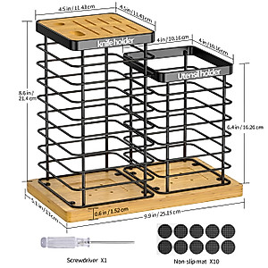EBEAU Knife Holder + Utensil Holder, Universal Kitchen Bamboo Knife Holder without Knives, Modern Kitchen Countertop Utensil Organizer, Kitchen Knife Block with Scissors Slot and Sharpening Rod Hole