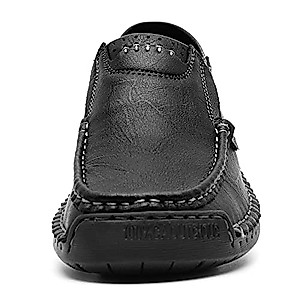 ENLEN&BENNA Men's Loafers Slip-On Casual Leather Dress Shoes Lightweight Comfortable Driving Walking Shoes Black Size 10.5