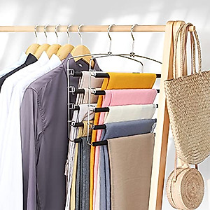 Clothes Pants Slack Hangers 5 Layers Non Slip Closet Storage Organizer Space Saving Hanger with Foam Padded Swing Arm for Pants Jeans Scarf Trousers Skirts (Updated Version-4pcs Black)