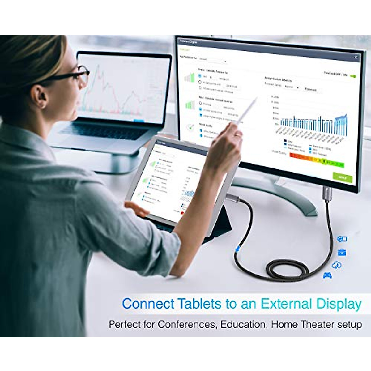 BlueRigger Premium USB C to HDMI Cable (10ft, 4K 60Hz, Braided, USB Type C) – Thunderbolt 3 Compatible with MacBook Pro/Air, iMac, Chromebook Pixel, Samsung Galaxy/Note, Dell, Surface Book