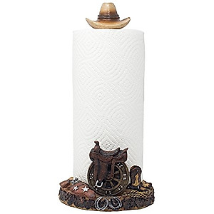 Decorative Country Western Paper Towel Holder with Cowboy Hat, Horse Saddle, Cowboy Boots and Horseshoes for Kitchen Countertop Decor As Gifts for Cowboys