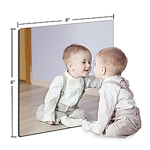 quegau Kids Safety Shatterproof Mirror for Wall,Full Length Mirror Wall Mounted,Made of Unbreakable Acrylic Non-Glass,Extra Thick 1/8",1Pcs 8"x8",Bedroom Door Closet Mirror