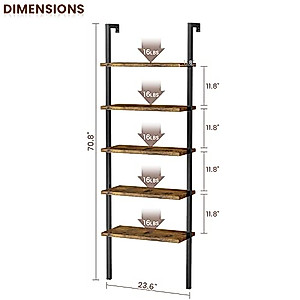 AWQM 2PCS Ladder Bookshelf, 5-Tier Bookcase Wall Mounted Bookshelf with Metal Frame,Modern Ladder Shelf Bookcase Wall Shelves Open Display Storage Shelves for Home, Office,Black & Walnut