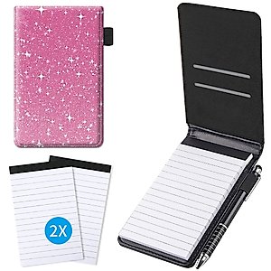RYUITHDJP Small Memo Pad Notepad with Bling Theme, Mini Pocket Notepad Holder + 1 Pen + 2 Pieces Memo Book Refills 30 Lined Paper Note Pad