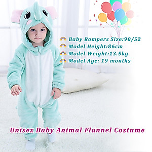 TONWHAR Kids' And Toddlers' Infant Tiger Dinosaur Animal Fancy Dress Costume Outfit Hooded Romper Jumpsuit (18-24 Months/Height:32"-35",Elephant)