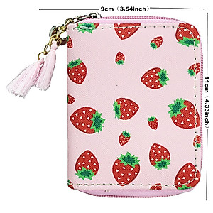 Mayebridge Women Zipper Wallets Cute Strawberry Wallet Purse Zipper Around Wallet PU Leather Purse For Girls Women (Strawberry)