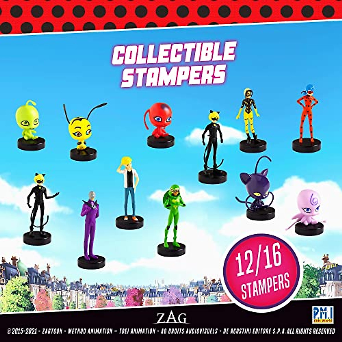 P.M.I. Miraculous Ladybug Stamps for Kids |12 Miraculous Ladybug Stampers Out of 16 Collectibles in 1 Pack | Miraculous Ladybug Stationery, Stampers, Birthday Party Supplies - Cat Noir (Assortment A)
