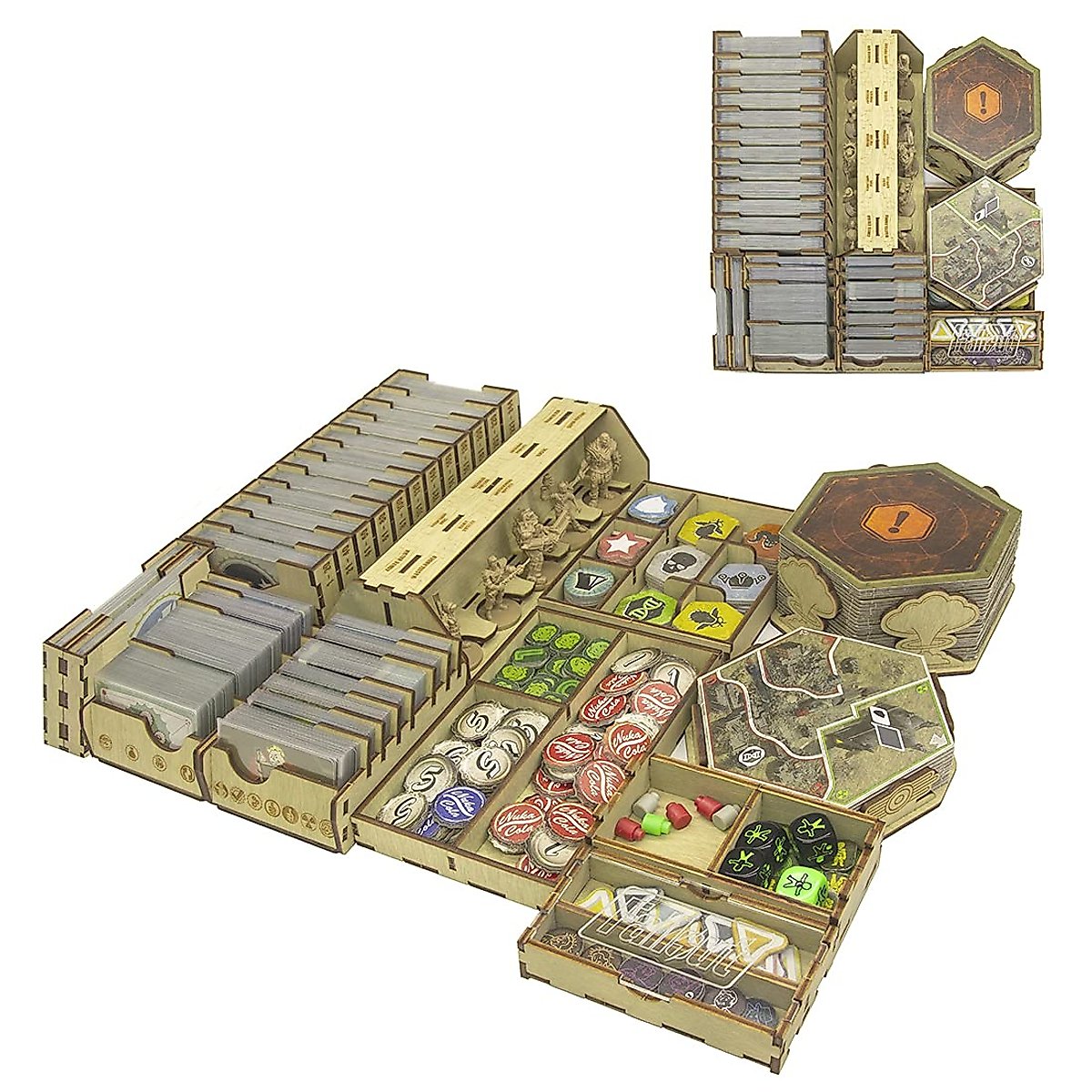 SMONEX Organizer Box Compatible with Fallout New California Board Game and Fallout Atomic Bonds Expansions - Insert Fits The Original Box - Board Game Organizer with Engraved Design