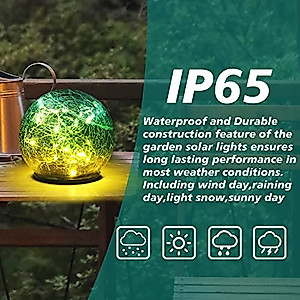 UAMSTYLE Globe Solar Lights Waterproof Decorative 2 Pack Globe Cracked Glass Gazing Ball for Outdoor Garden Decor Decorations Pathway Patio Yard Lawn,Green