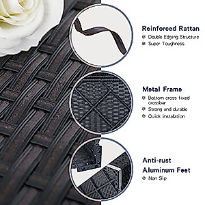 PHI VILLA 9 Pieces Patio Furniture Set with Fire Pit Rattan Sectional Sofa Set Outdoor Wicker Patio Conversation Sets with Coffee Table, CSA Approved Gas Fire Pit Table(28 Inch, Navy Blue)