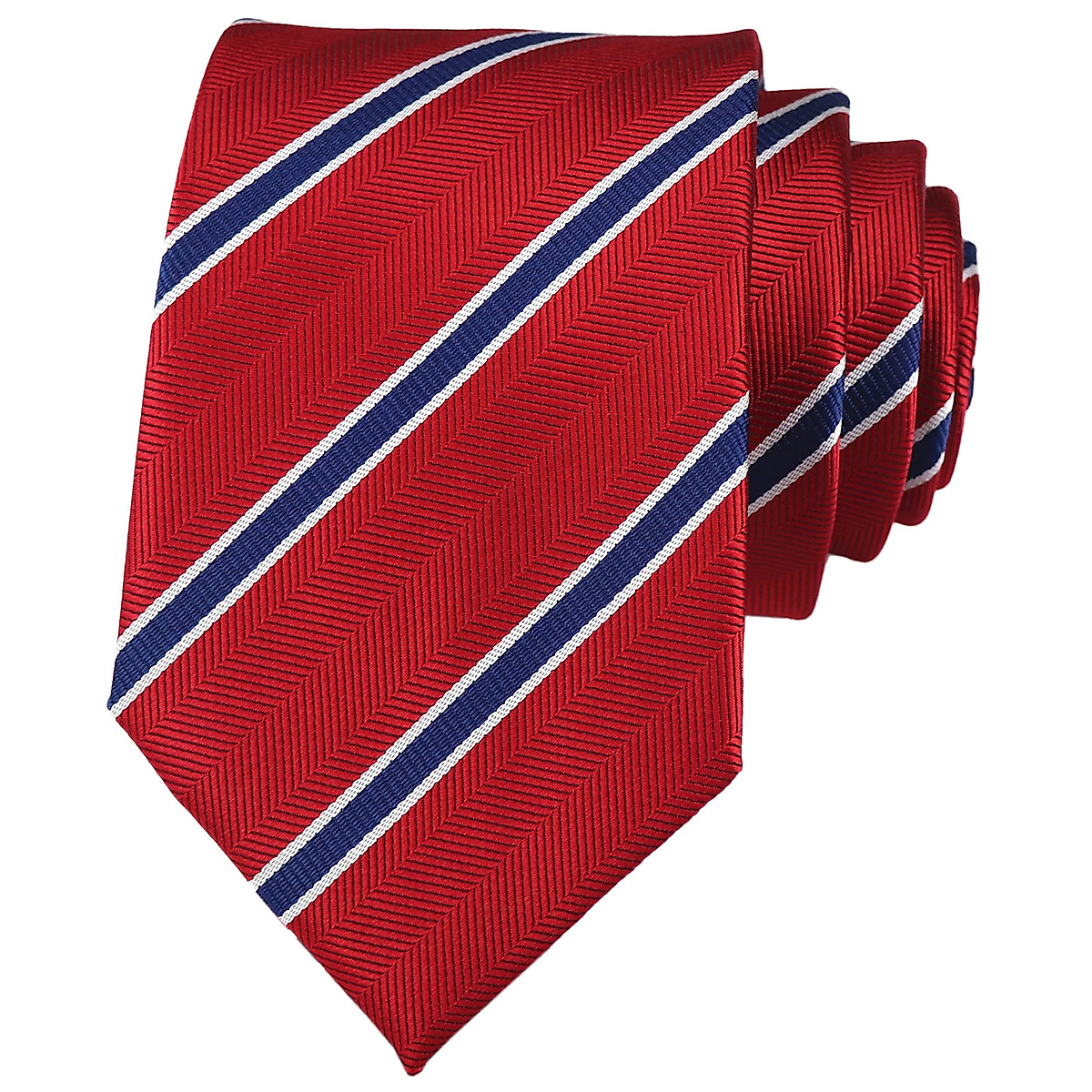 Secdtie Men's Classic Stripe Jacquard Woven Silk Tie Formal Party Suit Necktie (One Size, Red Blue)