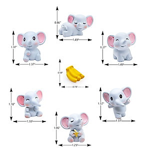 6Pack Mini Cute Elephant Figures Cake Toppers,Lovely Elephant Characters Toys Miniature Fairy Garden Decor for Kids Birthday Baby Shower Automobile Decoration