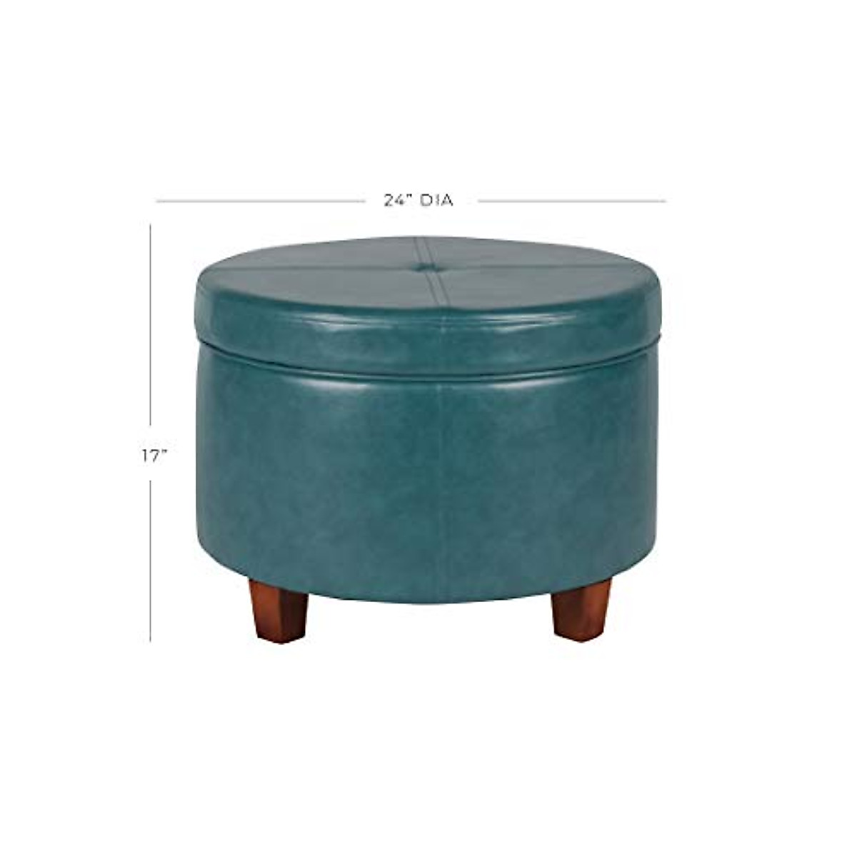 HomePop Round Leatherette Storage Ottoman with Lid, Teal