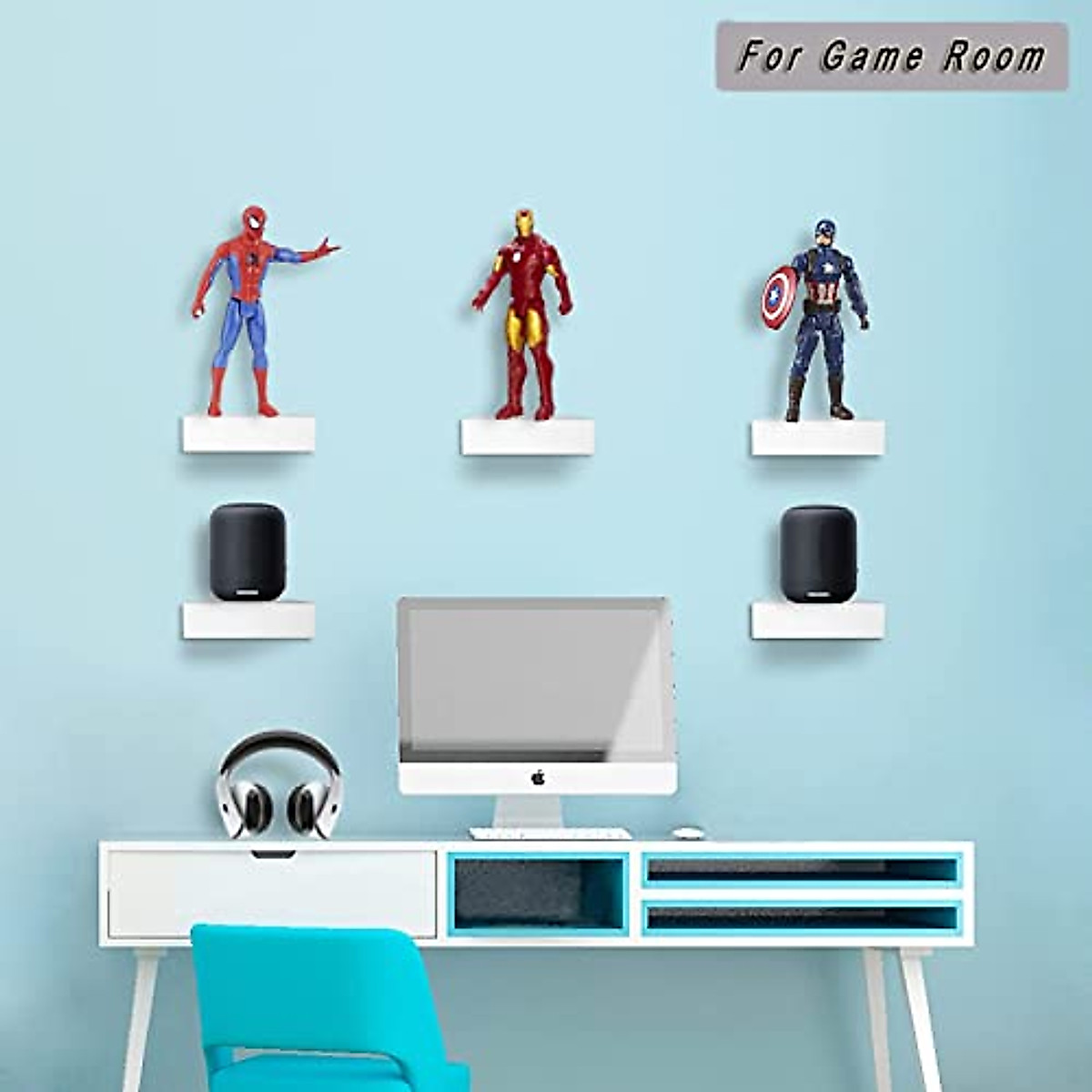 HAO Small Floating Shelf 6 inch Wall Mounted Mini Hanging Display Shelves for Living Room Bedroom Bathroom Set of 5 White