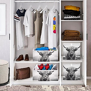 Kigai Storage Basket Highland Cow Foldable Storage Bin 11 X 11 X 11 Inches Cube Storage Baskets Box for Shelves Closet Laundry Nursery Bedroom Home Decor