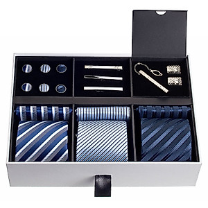 Premium Men’s Gift Tie Set Silky Necktie Pocket Squares Tie Clips Cufflinks For Men