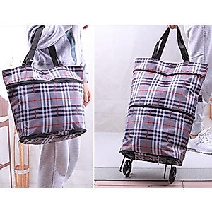 Upgrade Shopping Bag with Wheels Portable Trolley Bags Grocery Cart Hand Pulling Utility with Hand Straps Folding Shopping Cart- Larger Size & Waterproof & Strong(B0BR7RVT8D)