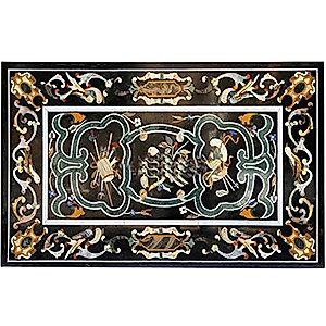 48" x 30" Inch Black Marble Dining Table Top/Coffee Table Top Italian Pietra Dura Design Outdoor Indoor Table, Office Table, Conference Table, Piece Of Conversation, Family Heir Loom
